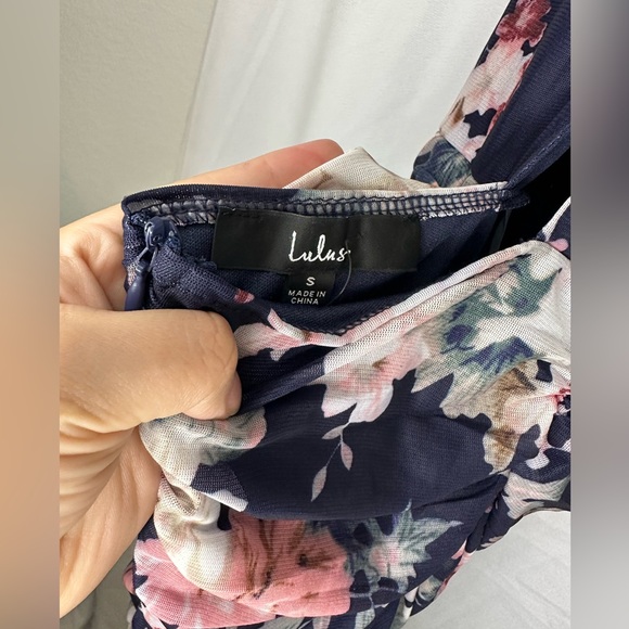 Lulus | Dresses | Lulus Lush Looks Navy Blue Floral Print Laceup ...